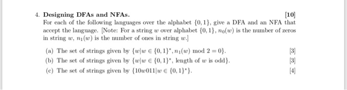 Solved 4. Designing DFAs and NFAs. [10) For each of the | Chegg.com