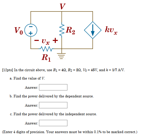Solved V V. 3R2 KUx + - Ux + R1 [12pts] In the circuit | Chegg.com