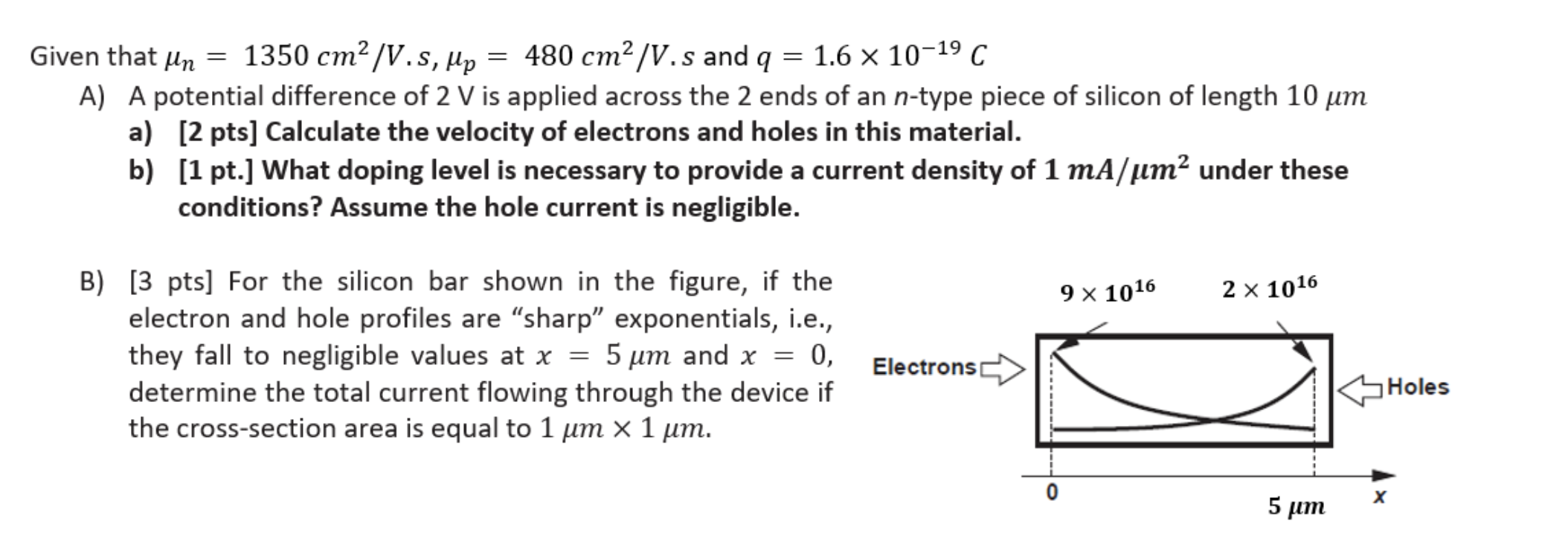 Solved = Given that un 1350 cm/V.s, up = 480 cm2/V.s and q = | Chegg.com