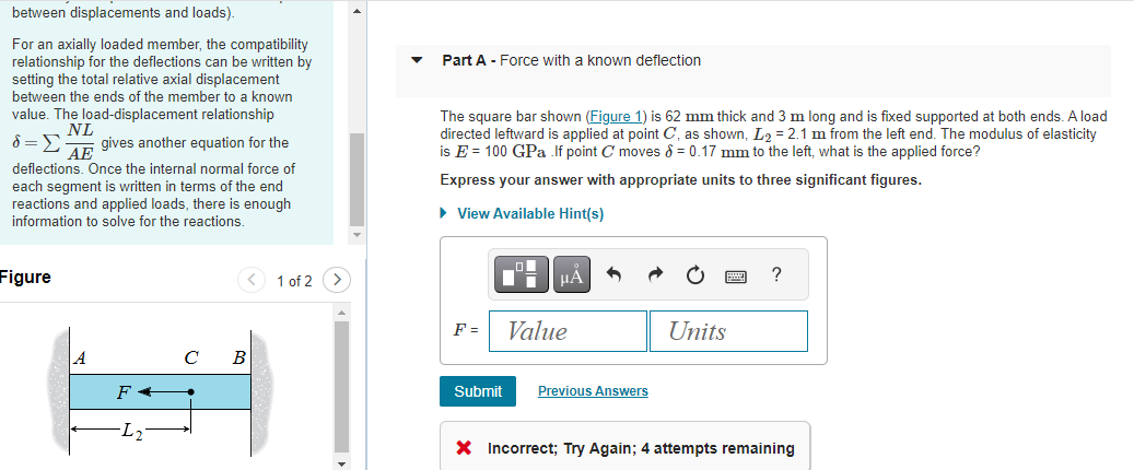 Solved between displacements and loads). For an axially | Chegg.com