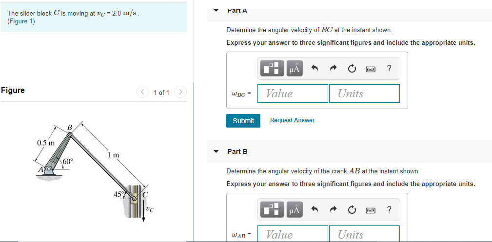 Solved The slider block C is moving at vc= 2.0 m/s (Figure | Chegg.com