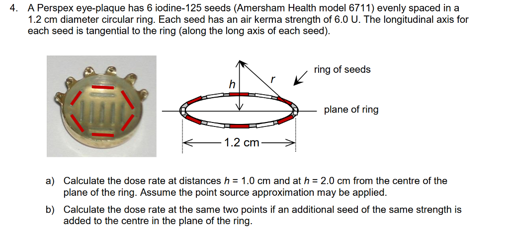 Solved 4. A Perspex eye-plaque has 6 iodine-125 seeds | Chegg.com