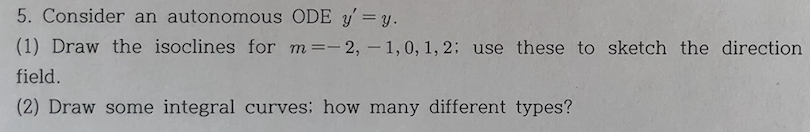 Solved 5. Consider an autonomous ODE y' y (1) Draw the | Chegg.com