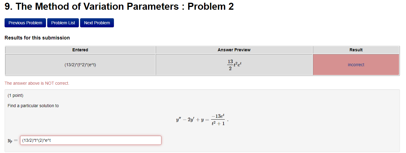 Solved 9 The Method Of Variation Parameters Problem 2