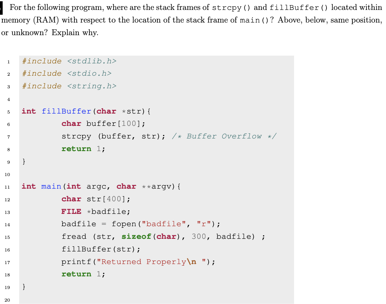 Solved For the following program, where are the stack frames | Chegg.com