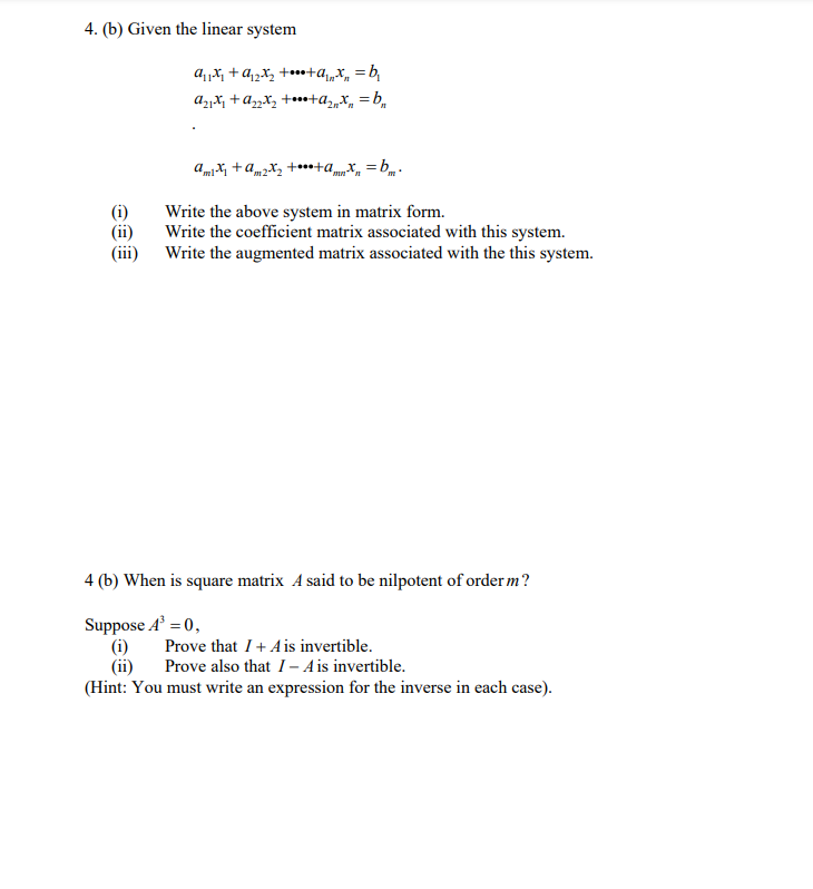 Solved 4. (b) Given the linear system | Chegg.com
