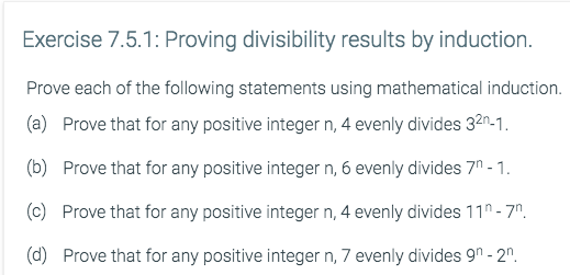 Solved Exercise 7.5.1: Proving divisibility results by | Chegg.com