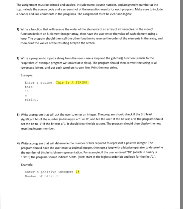 Solved The assignment must be printed and stapled. Include | Chegg.com