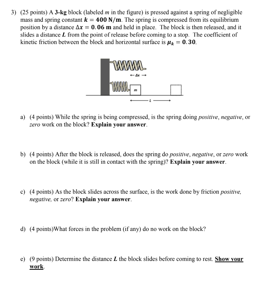 Solved (25 points) A 3-kg block (labeled m in the figure) is | Chegg.com