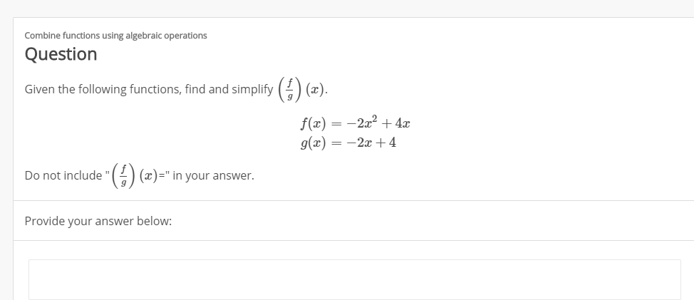 Solved Given the following functions, find and simplify. Do | Chegg.com