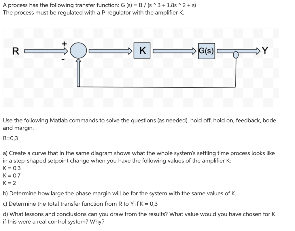 Solved A process has the following transfer function: G (s) | Chegg.com