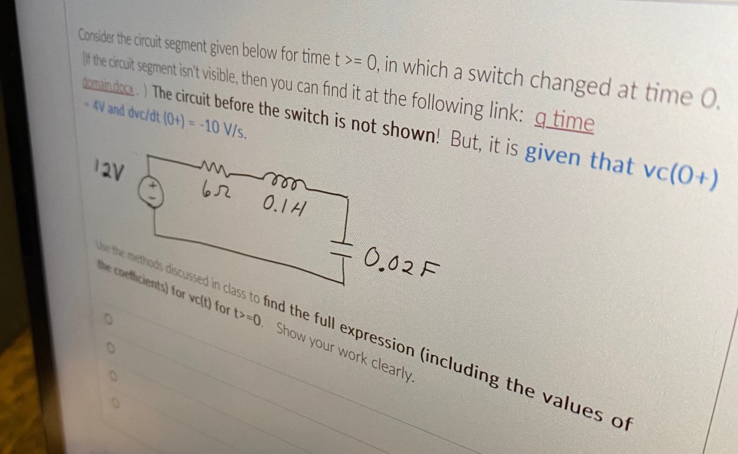 Solved Consider the circuit segment given below for time | Chegg.com