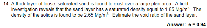 Solved 14. A thick layer of loose, saturated sand is found | Chegg.com