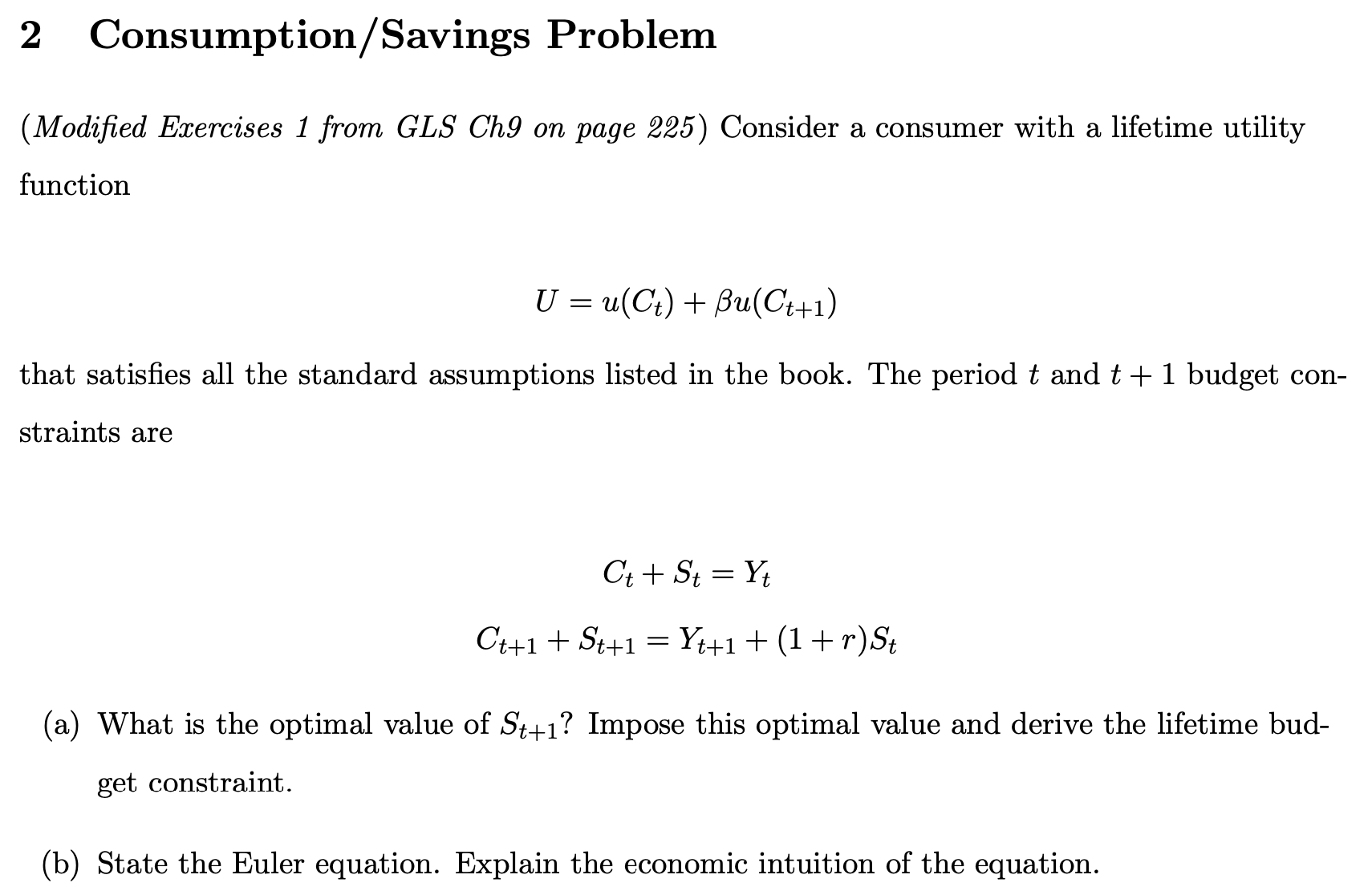 Solved 2 ﻿Consumption/Savings Problem(Modified Exercises 1 | Chegg.com