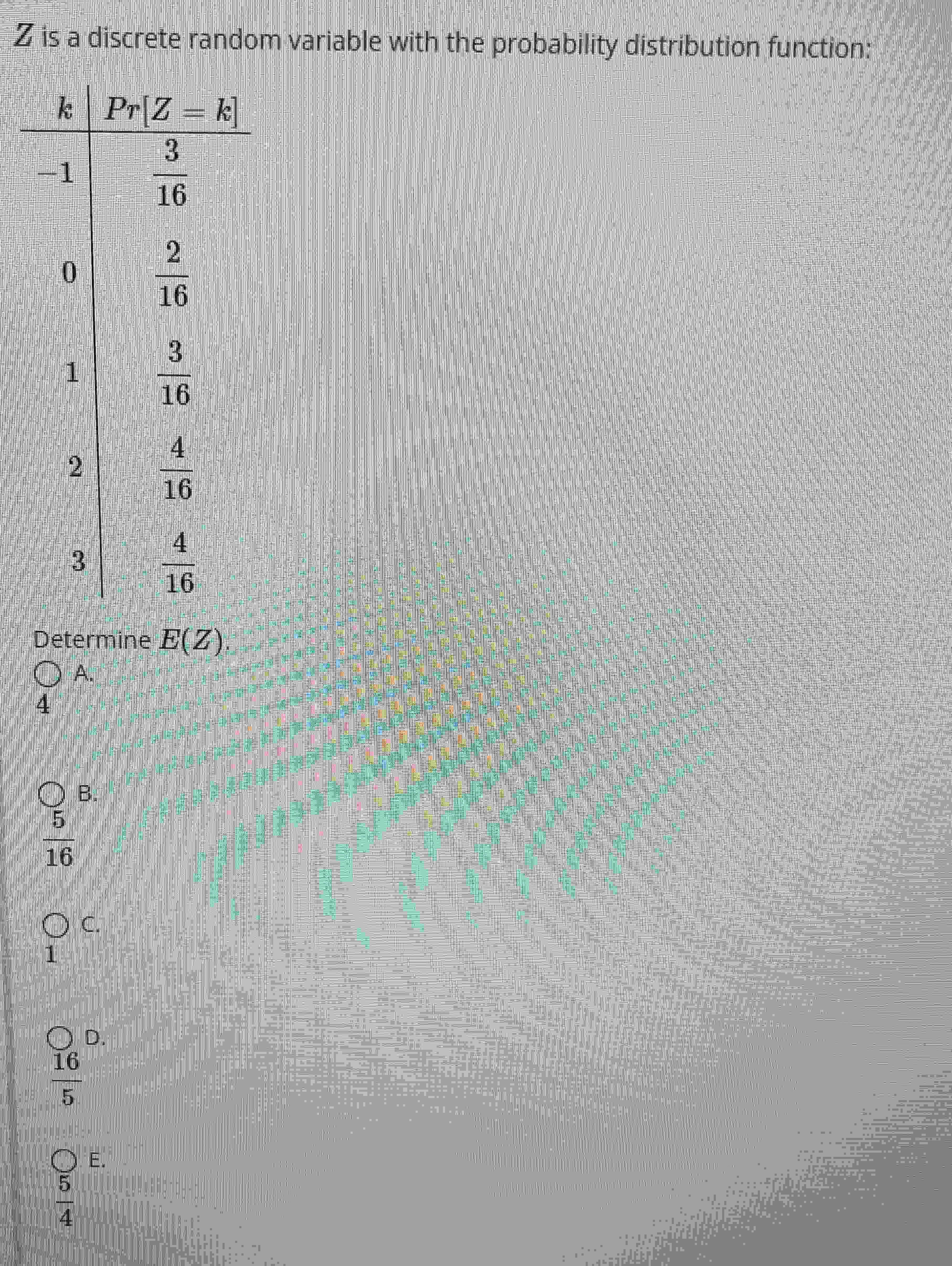 Z ﻿is a discrete random variable with the probability | Chegg.com