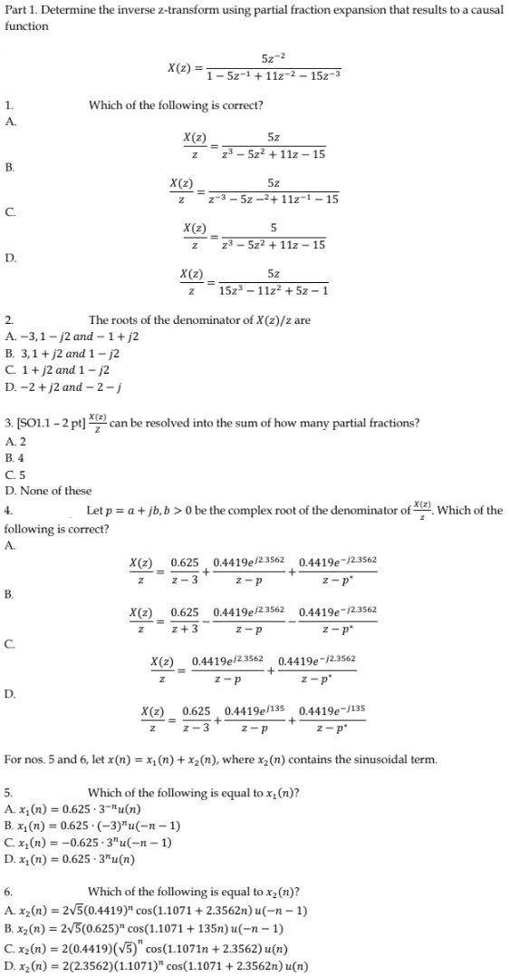 Solved Part 1. Determine the inverse z-transform using | Chegg.com