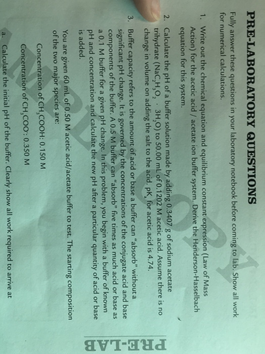 Solved PRE-LABORATORY QUESTIONS Fully answer these questions | Chegg.com