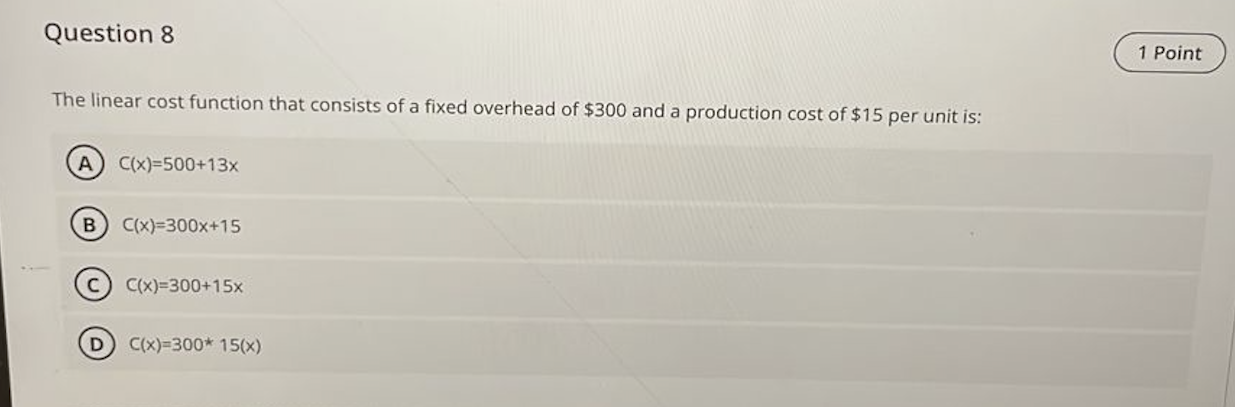 Solved The Linear Cost Function That Consists Of A Fixed