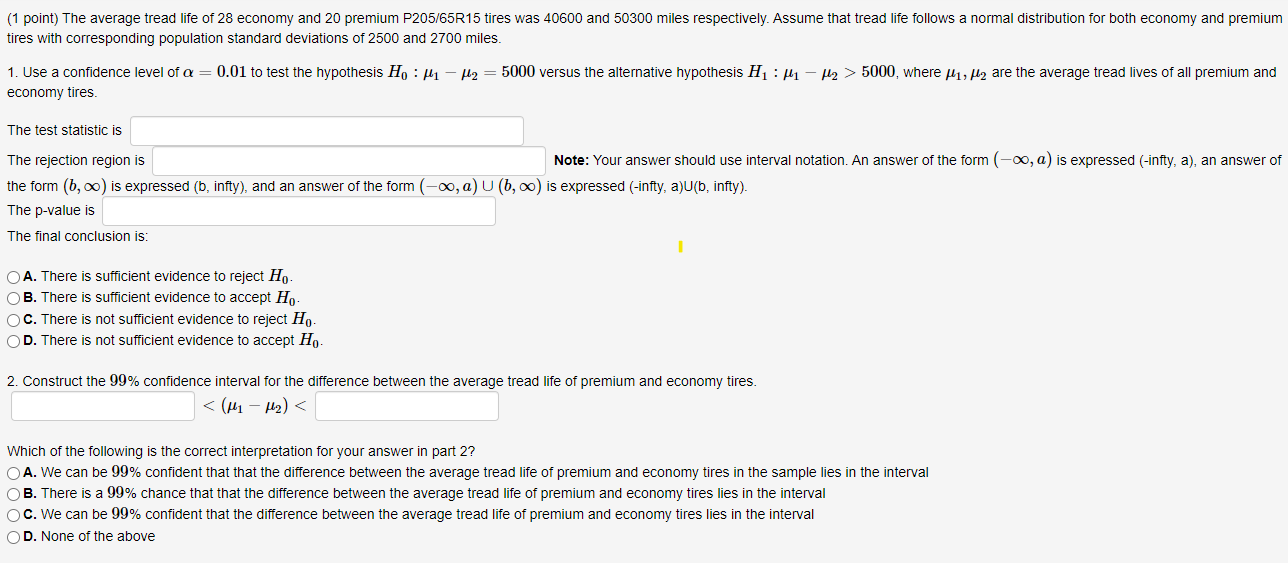 Solved tires with corresponding population standard | Chegg.com