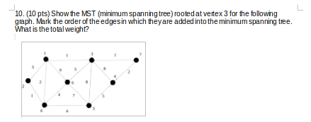 Solved 10. (10 pts) Show the MST (minimum spanning tree) | Chegg.com