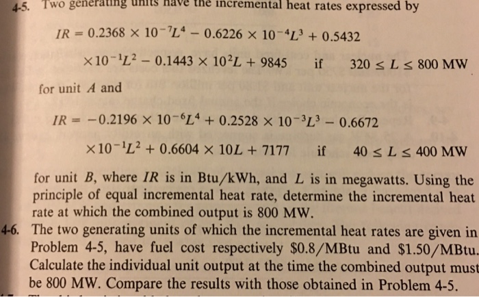 Solved Two generating units nave me incremental heat rates | Chegg.com