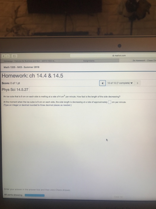 Solved a mathxl.com Math 1325-NX3-Summer 2018 Homework: ch | Chegg.com