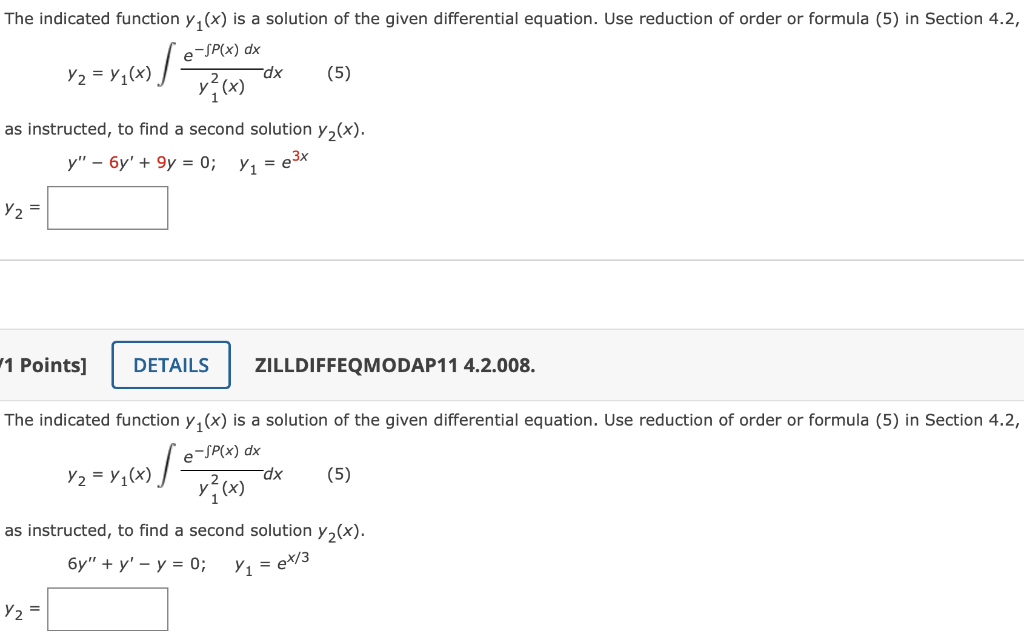 Solved The indicated function Y1(x) is a solution of the | Chegg.com