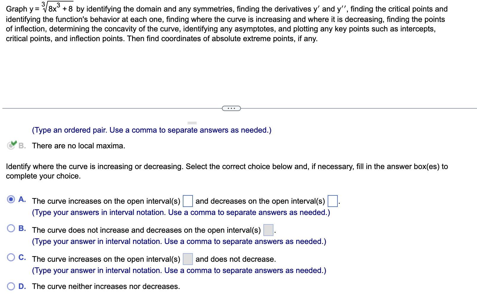 Solved Graph y=8x3+83 ﻿by identifying the domain and any | Chegg.com