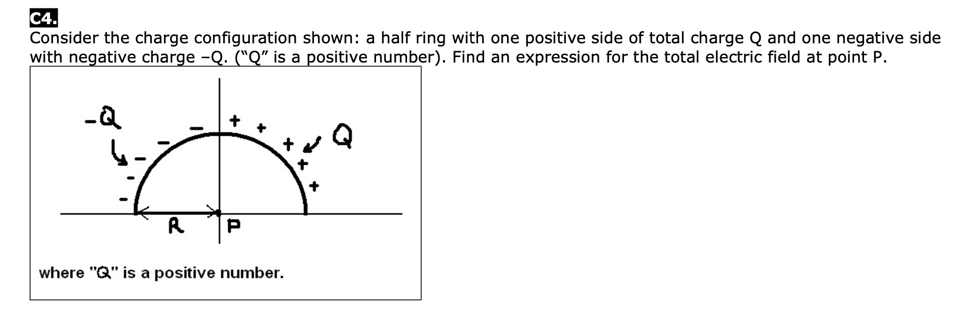 Solved Consider the charge configuration shown: a half ring | Chegg.com