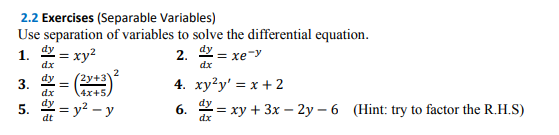 Solved 2 2 Exercises Separable Variables Use Separation
