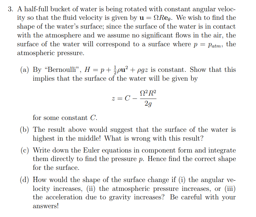 Solved 3. A half-full bucket of water is being rotated with | Chegg.com