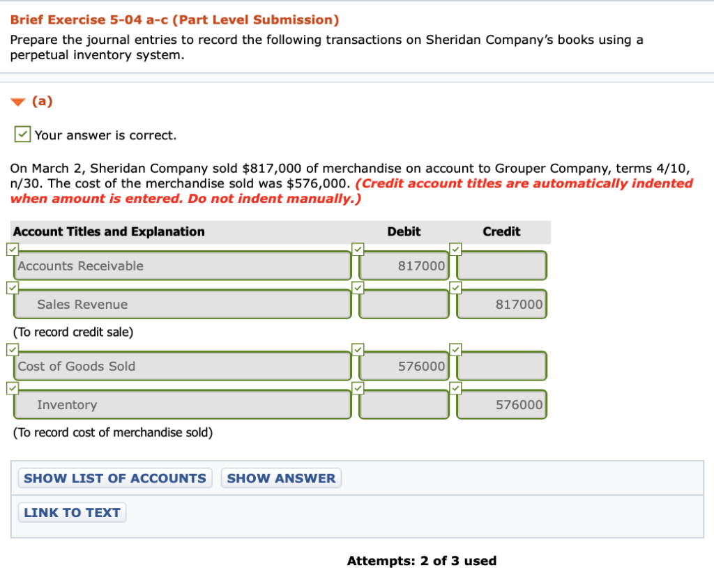 Solved Brief Exercise 5-04 a-c (Part Level Submission) | Chegg.com