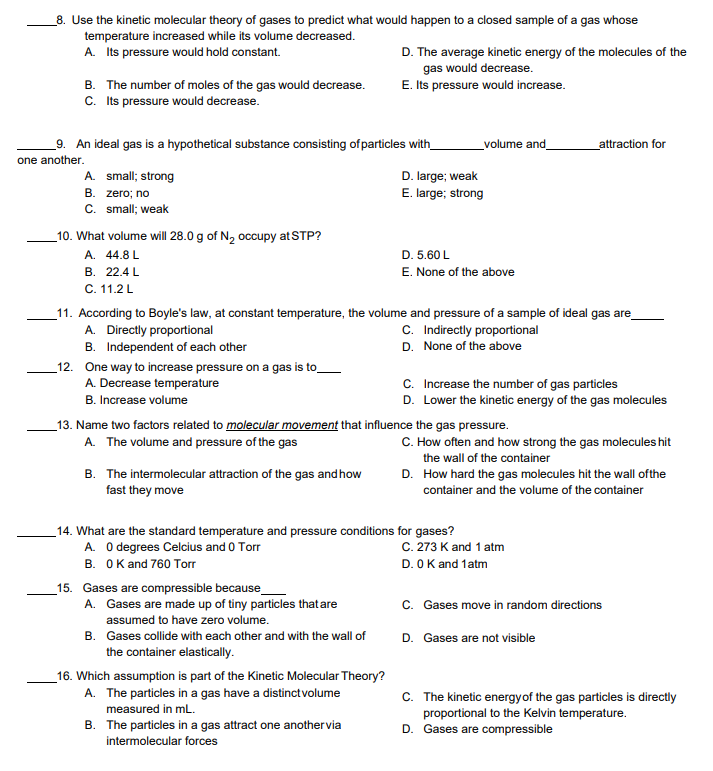 Solved _8. Use the kinetic molecular theory of gases to | Chegg.com