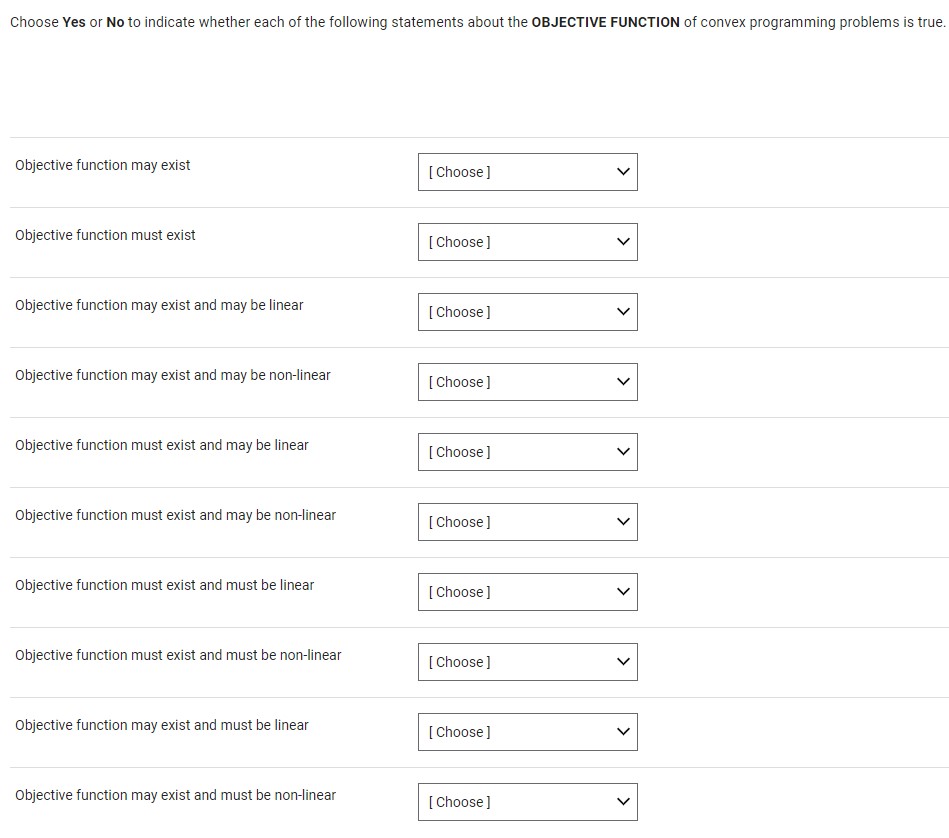 Solved Choose Yes or No to indicate whether each of the | Chegg.com