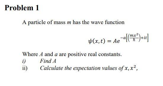 Solved A particle of mass m has the wave function | Chegg.com