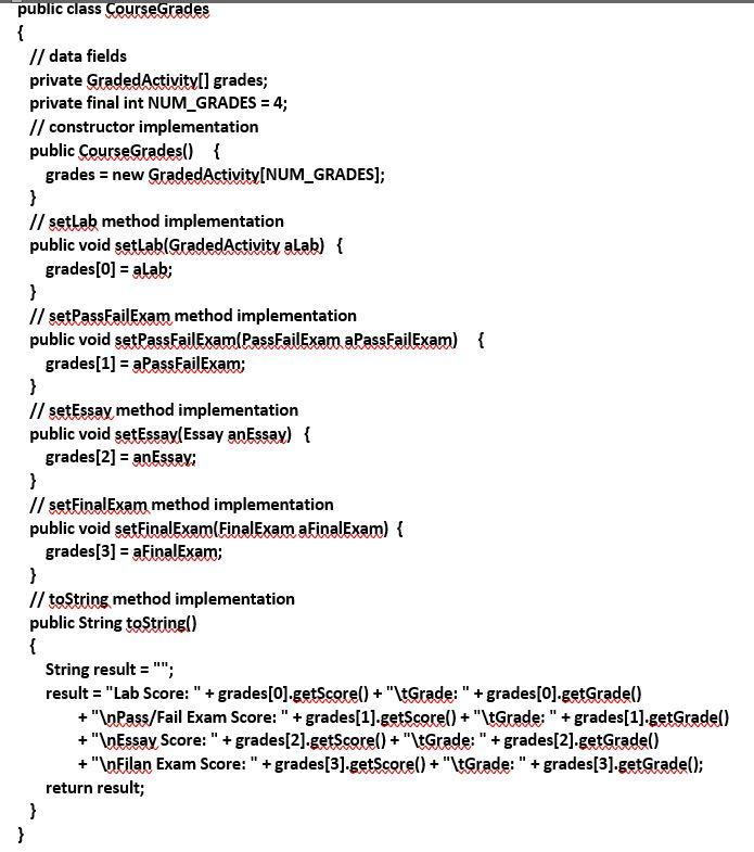 Solved public class Course Grades { // data fields private | Chegg.com