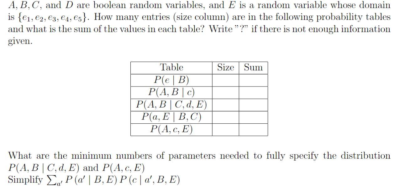 Solved A B C And D Are Boolean Random Variables And E Is A