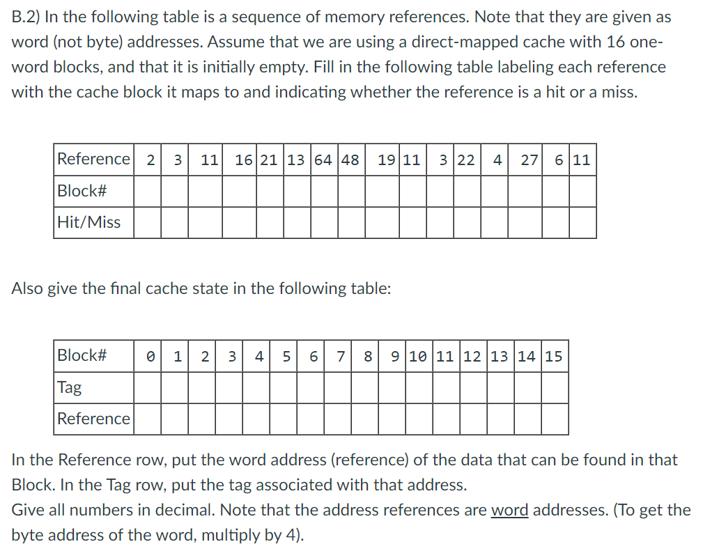 Solved B.2) In the following table is a sequence of memory | Chegg.com