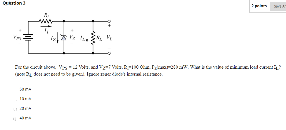 Solved Question 3 2 points Save Ar VPs For the circuit | Chegg.com