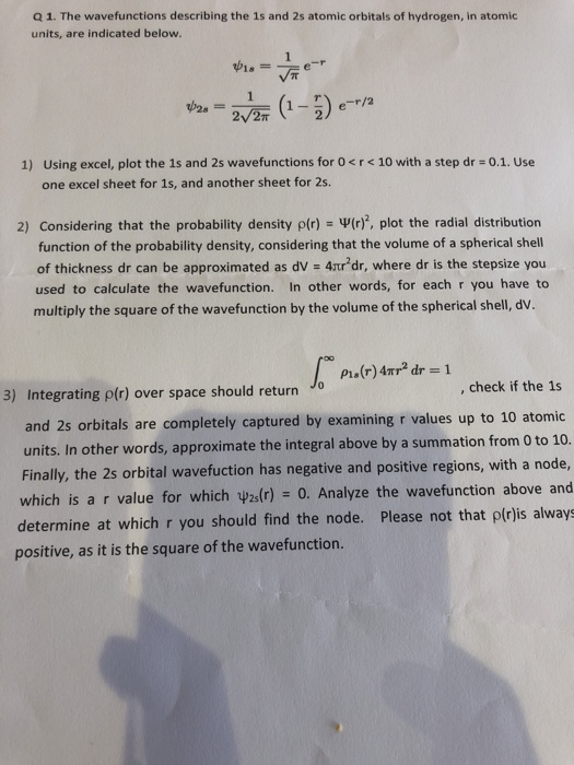 Q 1. The wavefunctions describing the 1s and 2s | Chegg.com