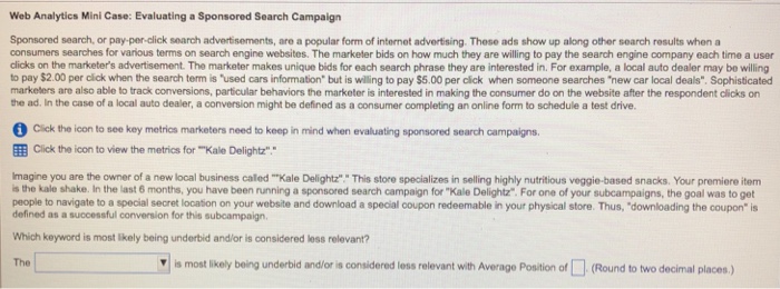 Solved Web Analytics Mini Case: Evaluating a Sponsored | Chegg.com