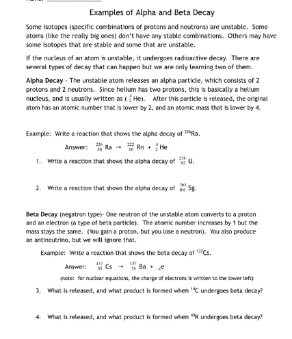Solved Examples of Alpha and Beta Decay Some isotopes | Chegg.com