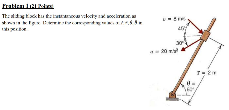 Solved Problem 1(21 Points) v = 8 m/s The sliding block has | Chegg.com