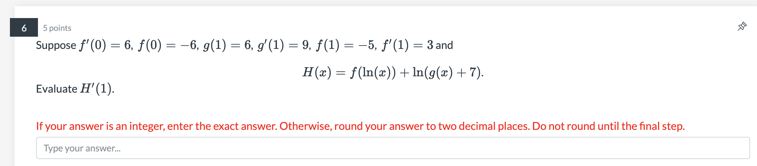 Solved 6 5 points 四 Suppose f'(0) = 6, f(0) = -6, g(1) = 6, | Chegg.com