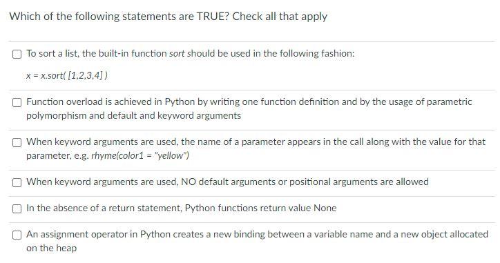 Solved Which of the following statements are TRUE? Check all | Chegg.com