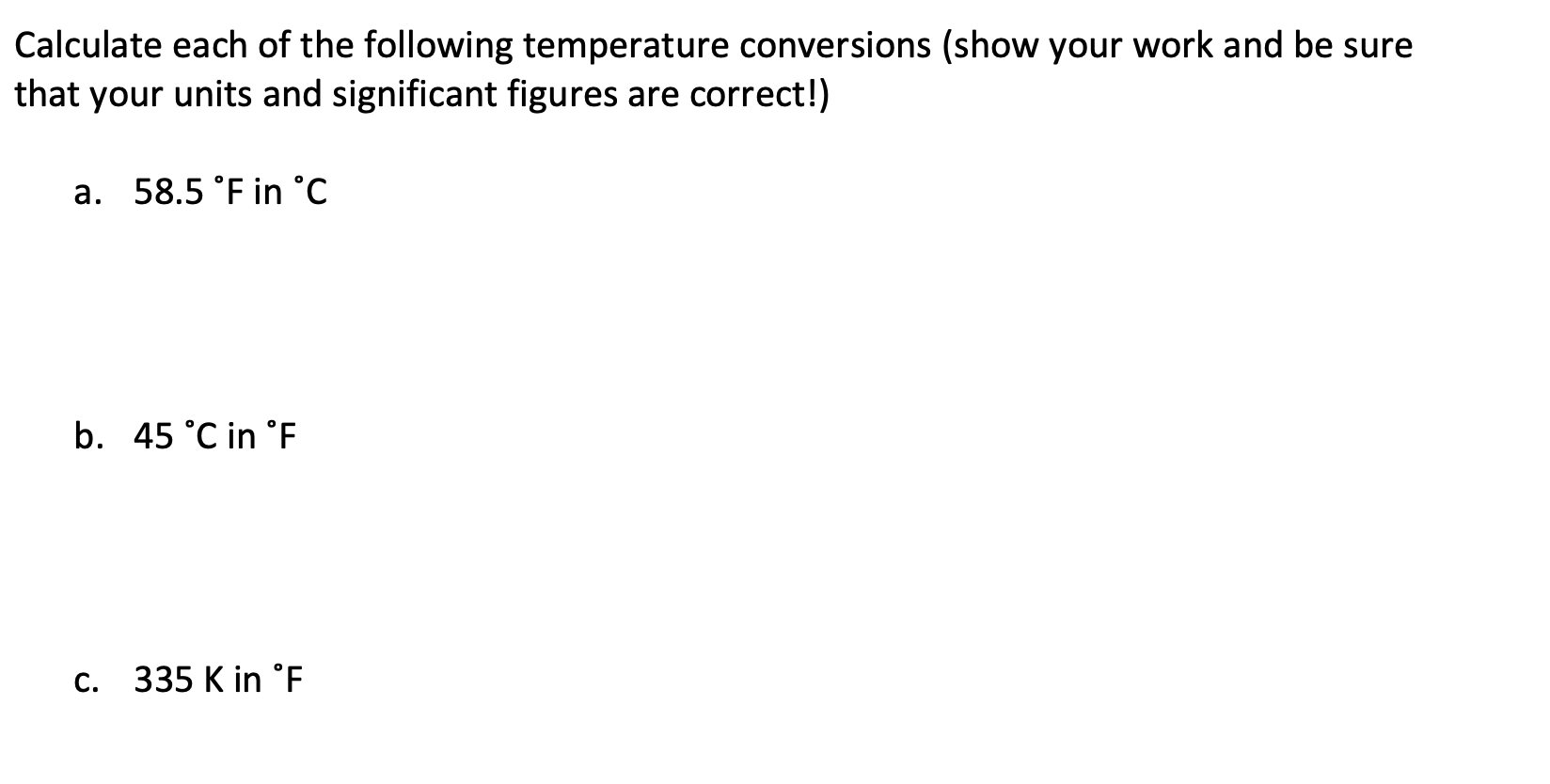 Solved Calculate each of the following temperature | Chegg.com
