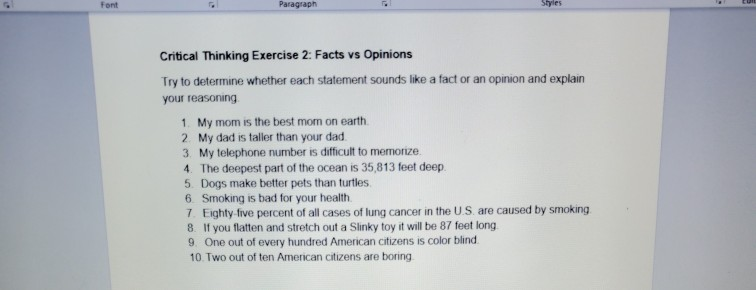 Solved Font Paragraph Styles Critical Thinking Exercise 2: | Chegg.com