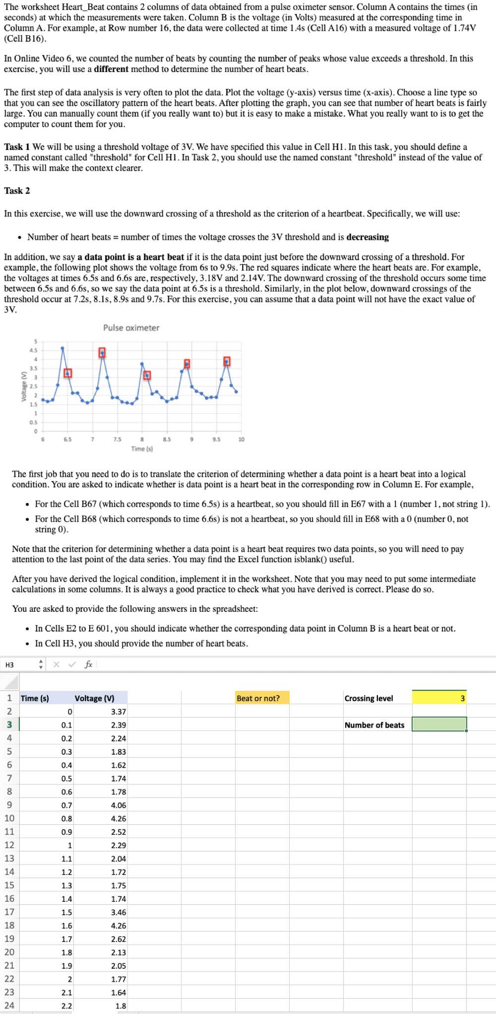 Solved The worksheet Heart_Beat contains 2 columns of data | Chegg.com