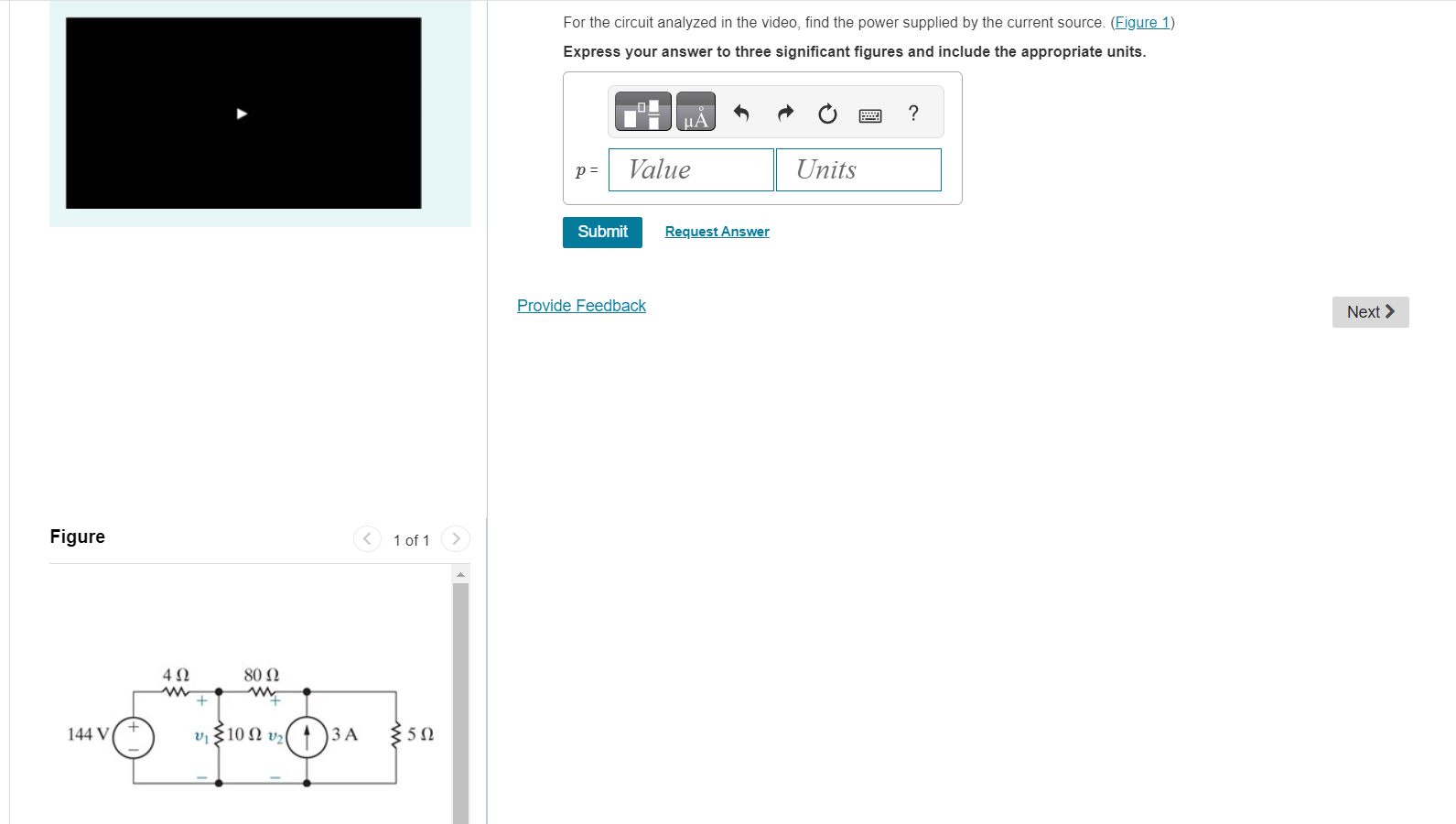 Solved For the circuit analyzed in the video, find the power | Chegg.com