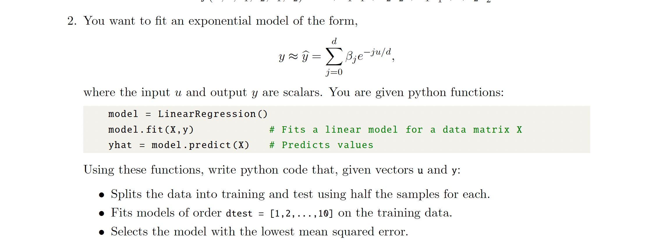 2. You want to fit an exponential model of the form, | Chegg.com